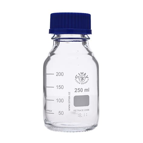 Pp00053153 Simax Screw Top Reagent Bottle Clearblue Cap 250ml Pack Of 10 Philip Harris