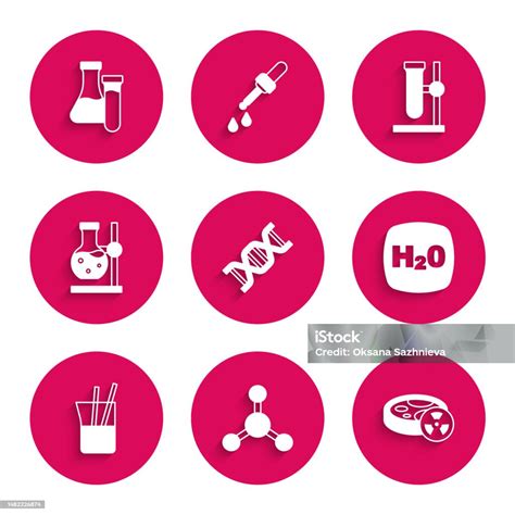 Dna記号分子有毒液体の入った試験管化学式h2o実験用ガラス器具スタンド上のフラスコアイコンを設定しますベクトル しずくのベクターアート