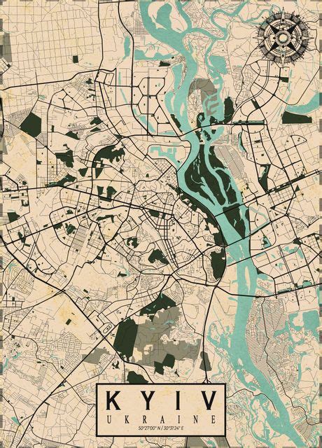 Kyiv City Map Vintage Poster By Demap Studio Displate