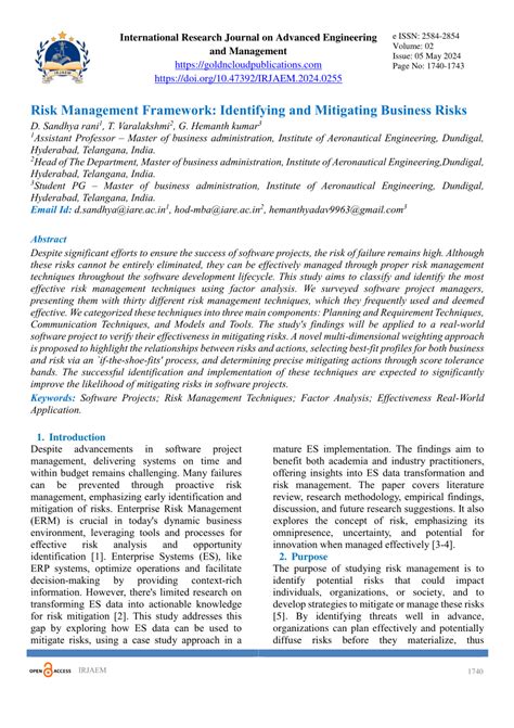 Pdf Risk Management Framework Identifying And Mitigating Business Risks