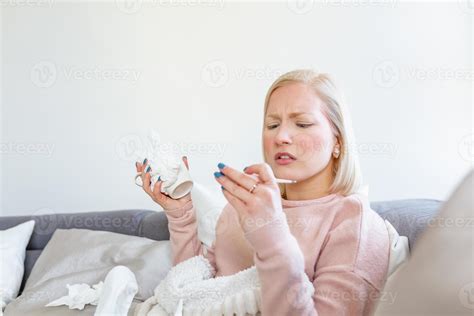 Sickness Seasonal Virus Problem Concept Woman Being Sick Having Flu