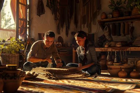 Padre E Hija En Una Clase De Tejer Foto Premium