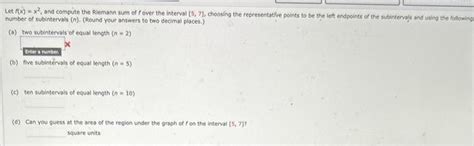 solved let f x x2 and compute the riemann sum of f over