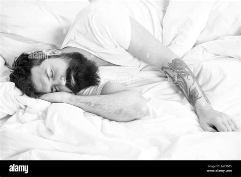 Lazy Morning Man Bearded Hipster Sleepy In Bed Early Morning Hours