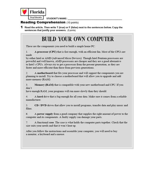 Worksheet Reading Comprehension Pdf Central Processing Unit