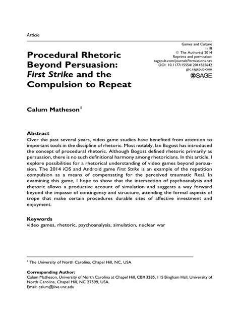 Procedural Rhetoric Beyond Persuasion First Strike And The Compulsion