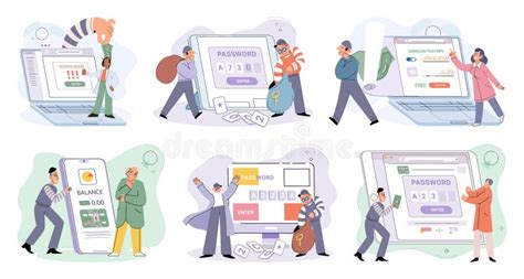 Hacker Activity Big Set Hacking Computer Phishing Account Cyber Attack On Personal Data Stock Hacker Activity Big Set Hacking Computer Phishing Account Cyber Attack On Personal Data Stock