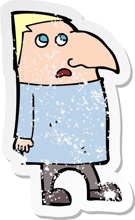 Pegatina Retro Angustiada De Un Hombre Preocupado De Dibujos Animados
