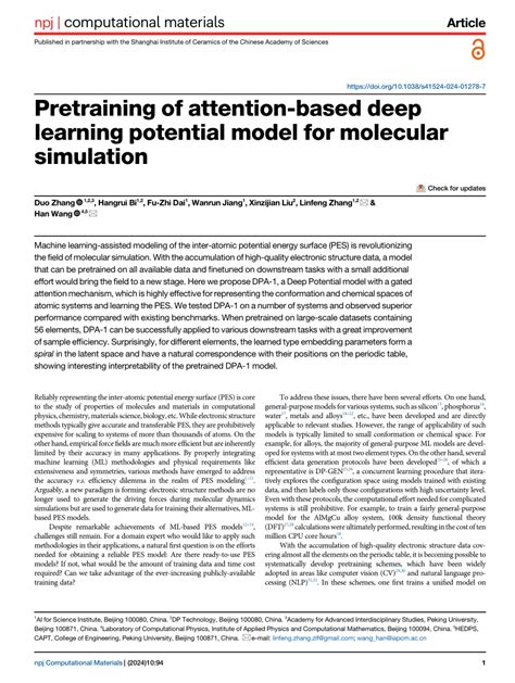 PDF Pretraining Of Attention Based Deep Learning Potential Model For