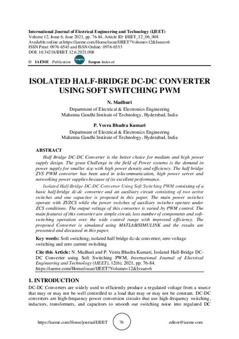 Pdf Isolated Half Bridge Dc Dc Converter Using Soft Switching Pwm