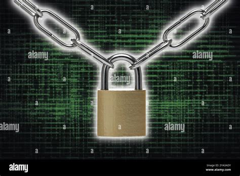 Digital Binary Code Lock And Chain Coloured Background With Structures And Copy Space For The