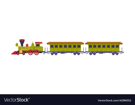 Steam Train Or Locomotive Pulling Passenger Wagon Vector Image