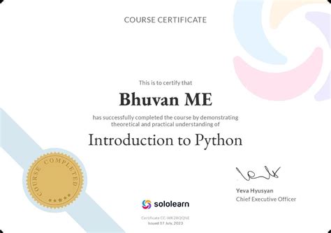 Bhuvan Me On Linkedin I Successfully Completed The Python Basics In Sololearn And Further I Am