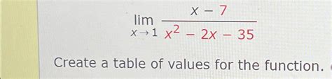 Solved Limx→1x 7x2 2x 35create A Table Of Values For The