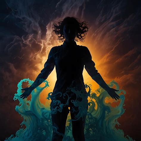 Silhouette In A Storm Of Swirling Liquid Shadows Portraying Mystical