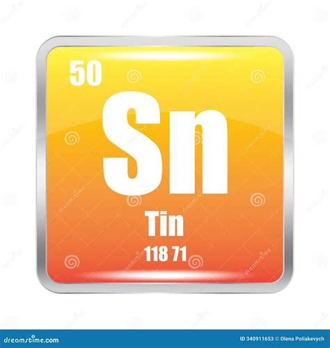 Tin Icon Sn Chemical Element Atomic Number 50 Mass 11871 Yellow Square Image Stock