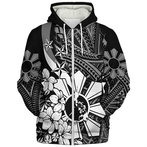Philippines Sherpa Hoodie Polynesian Pattern Filipino Sampaguita