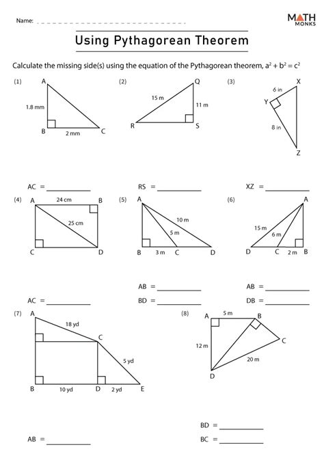Pythagorean Theorem Worksheets Math Monks