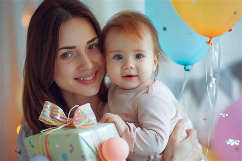 귀여운 아기 풍선과 선물을 가지고 있는 어머니 어머니의 날 엄마와 아기 배경 배경 일러스트 및 사진 무료 다운로드 Pngtree