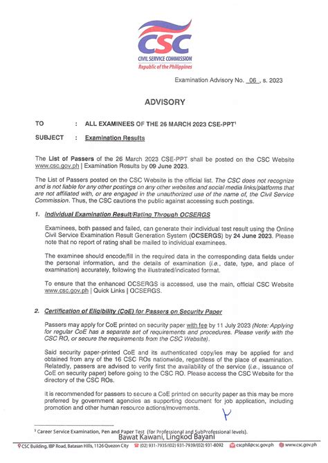 Civil Service Exam Result 2023 August Csc Cse Ppt Results Bclte Passers List Pdf