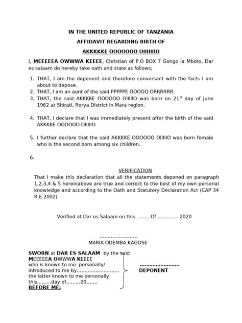 Affidavit Regarding Date Of Birth Pdf