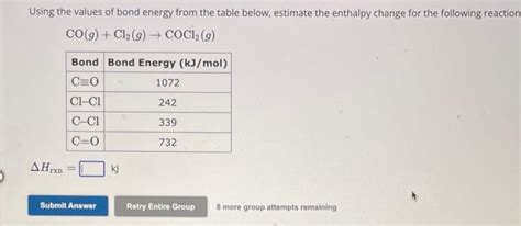 Solved Using The Values Of Bond Energy From The Table Below
