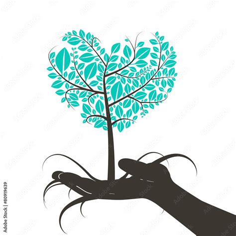 Heart Shaped Tree In Human Hand Silhouette Stock Vector Adobe Stock