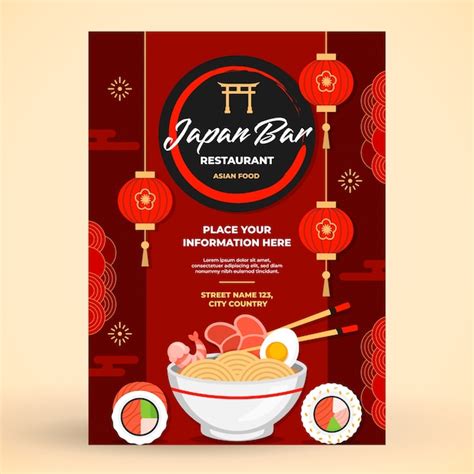 Modelo De Cartaz Vertical De Restaurante Japonês Plano Vetor Grátis