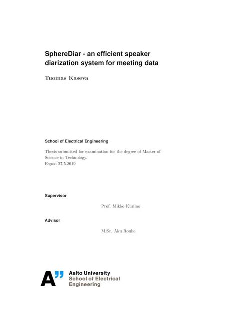 Pdf Spherediar An Efficient Speaker Diarization System For Kous¨a¨anitett ¨a N ¨aiss