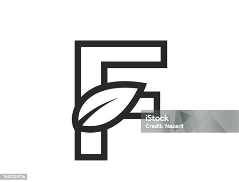 잎이있는 줄 문자 F 알파벳 로고 유형 기호입니다 자연과 환경 디자인 요소 개념에 대한 스톡 벡터 아트 및 기타 이미지 개념