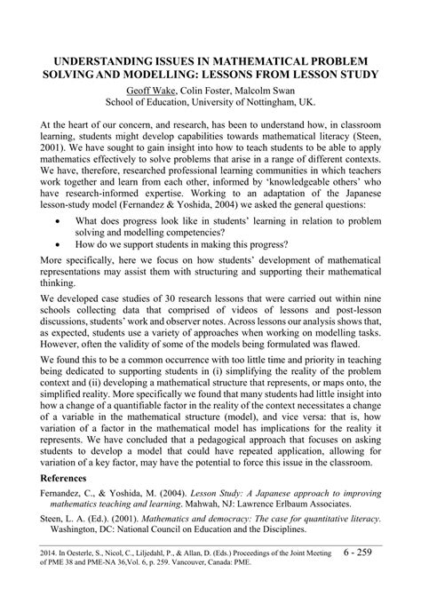 pdf understanding issues in mathematical problem solving and modeling