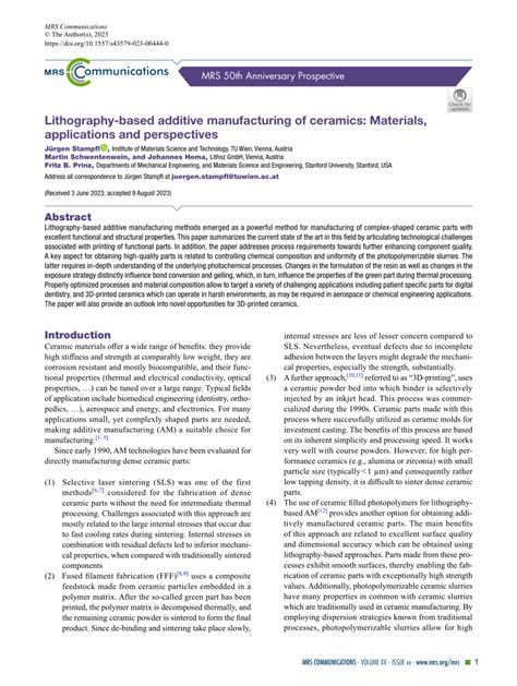Pdf Lithography Based Additive Manufacturing Of Ceramics Materials