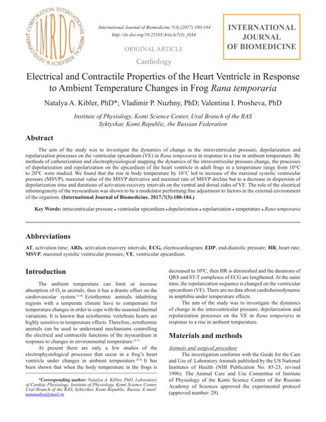 PDF Electrical And Contractile Properties Of The Heart Ventricle In