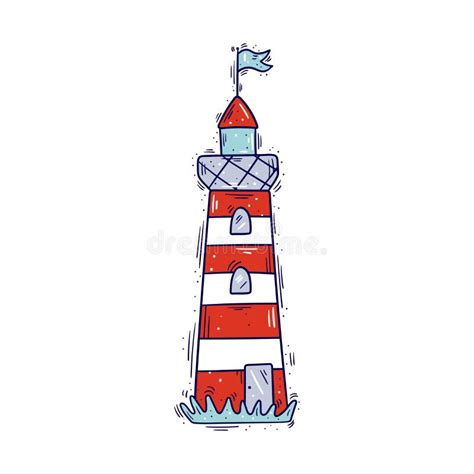 Vector Illustration Of A Lighthouse Hand Drawn Cartoon Icon Isolated
