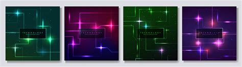 벡터 그림입니다 기하학적 기술 배경 컬렉션 화려하고 밝은 장식 소셜 미디어 템플릿 웹 배너에 대한 요소를 디자인합니다 빛나는