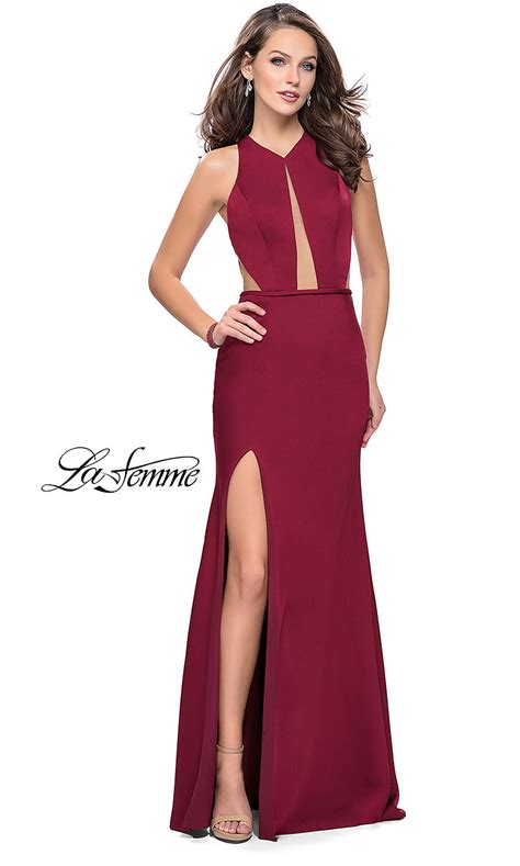 La Femme Long Open Back Prom Dress With Slit