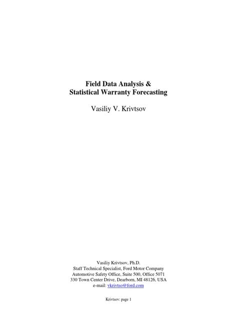 Field Data Analysis And Statistical Warranty Forecasting Vasiliy V