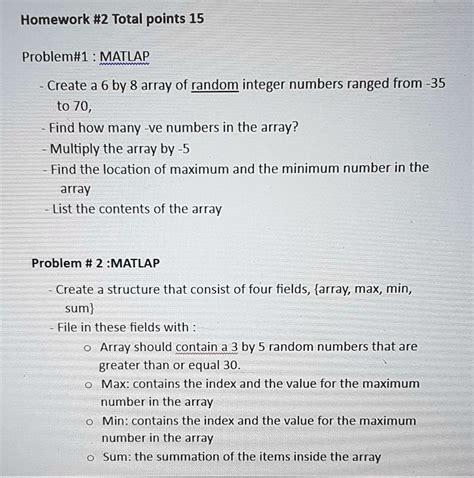 Solved Homework 2 Total Points 15 Problem 1 Matlab Create A 6 By 8