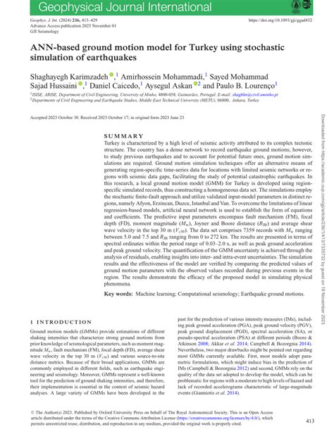 Pdf Ann Based Ground Motion Model For Turkey Using Stochastic Simulation Of Earthquakes