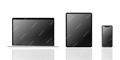 空白の画面を持つ現実的なラップトップ タブレット スマートフォン プレミアムベクター