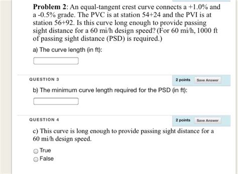 Solved Problem An Equal Tangent Crest Curve Connects A Chegg Com