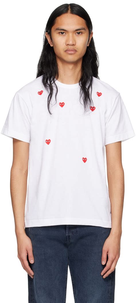 Comme Des GarÇons Play White Many Heart T Shirt Ssense