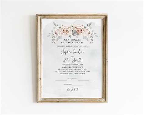 Vow Renewal Certificate Template Editable Wedding Vow Renewal Etsy In