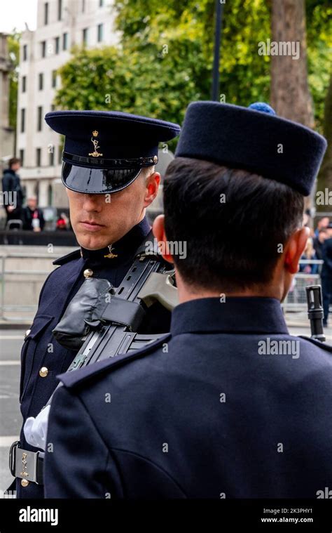 British Army Soldiers Stand Guard Along The Queen Elizabeth Ii Funeral
