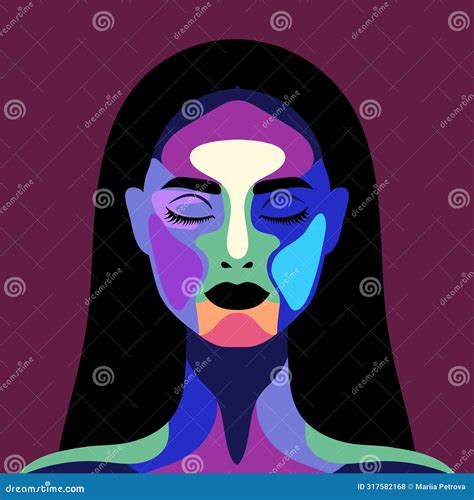 Beautiful Woman Face Collage Made Of Colorful Shapes Portrait Of A