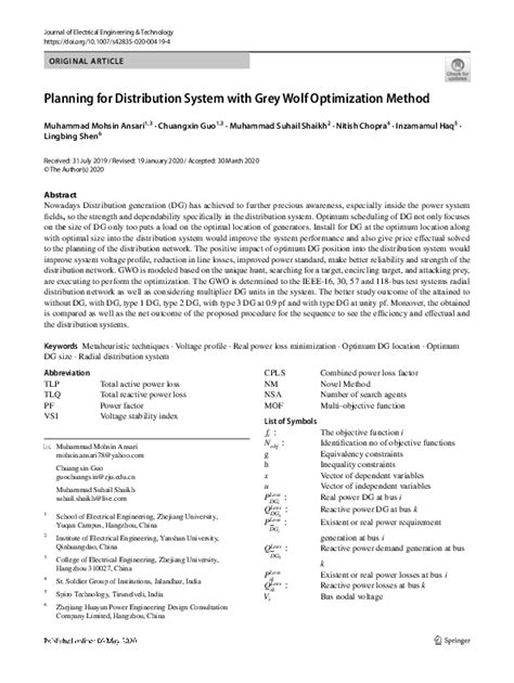 Pdf Planning For Distribution System With Grey Wolf Optimization Method