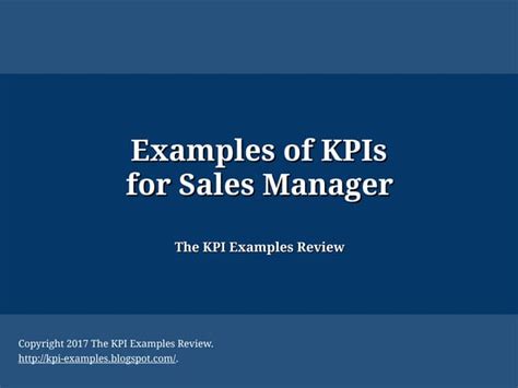 Examples Of Kpis For Sales Manager List Of Key Performance Idicators