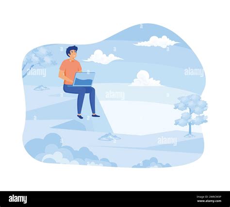 Work From Anywhere Concept Male Person Using Laptop Computer Outside