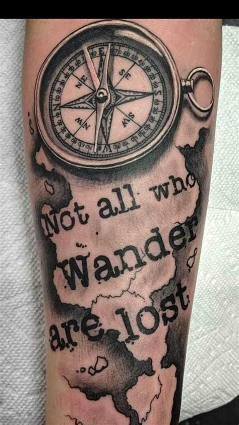 Not All Who Wander Are Lost Black And White Compass Tattoo Tattoo