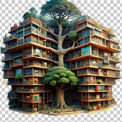 Premium PSD Building And Tree On White Background